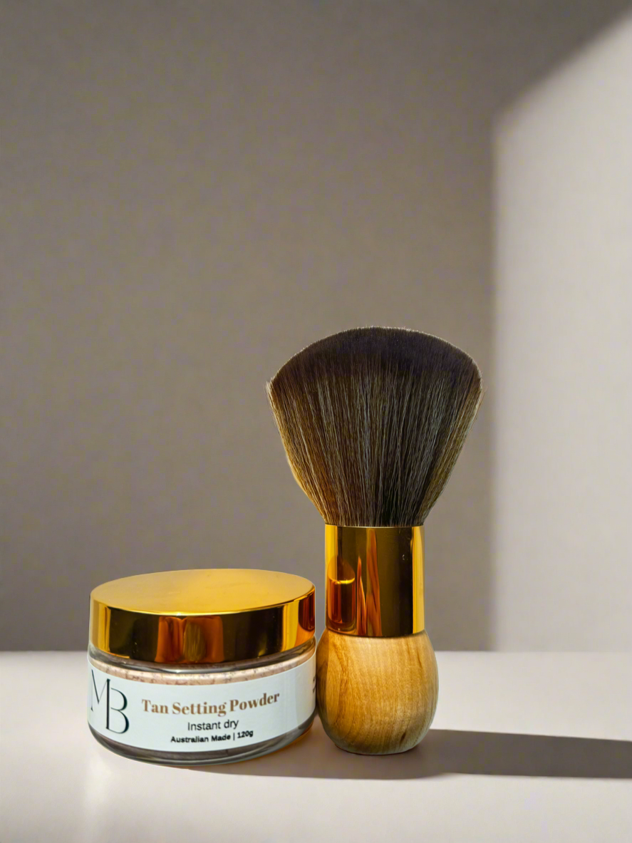 Tan Dry Setting Powder + Fluffy Brush – Mia Bella Lash Lounge